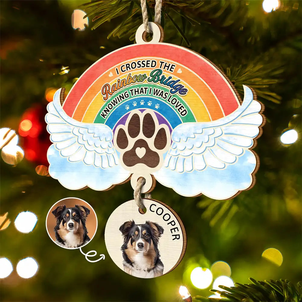 Custom Photo The Rainbow Bridge - Personalized Wooden Ornament With Wo ...